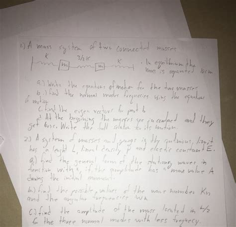 Solved A Mass System Of Two Connected Masses I Me Im Chegg Com