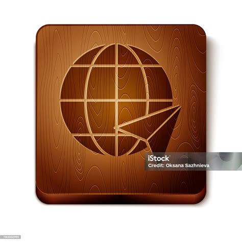 흰색 배경에 격리 된 지구 아이콘에 갈색 위치입니다 세계 또는 지구 기호입니다 나무 사각형 버튼입니다 벡터 일러스트레이션 0명에 대한 스톡 벡터 아트 및 기타 이미지