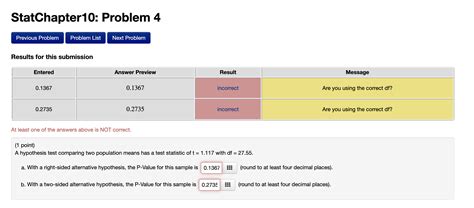 Solved Statchapter 10 Problem 4 Previous Problem Problem
