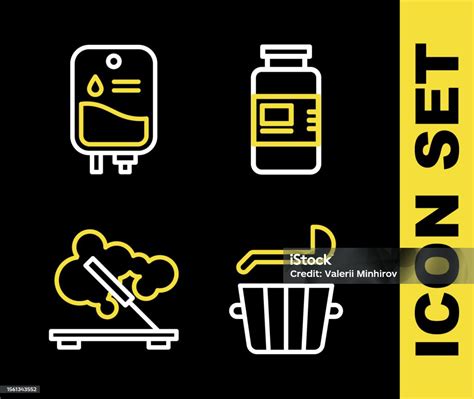 세트 라인 콜라겐 세럼 사우나 양동이와 국자 향기로운 스파 스틱 및 Iv 가방 아이콘 벡터 가방에 대한 스톡 벡터 아트 및 기타 이미지 Istock