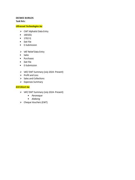 Task Lists Pdf