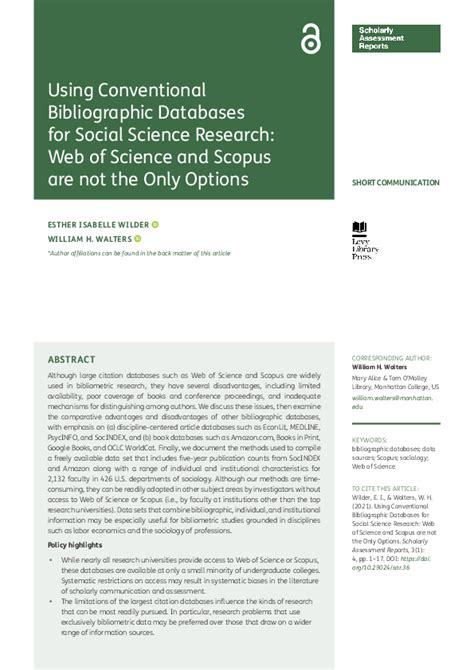 Pdf Using Conventional Bibliographic Databases For Social Science Research Web Of Science And