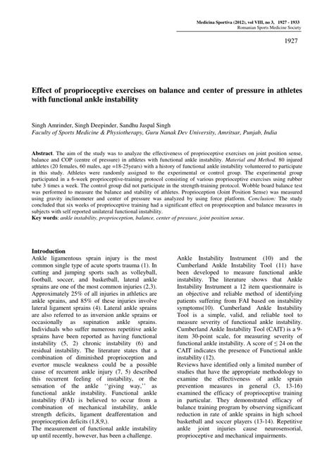 Pdf Effect Of Proprioceptive Exercises On Balance And Center Of Pressure In Athletes With