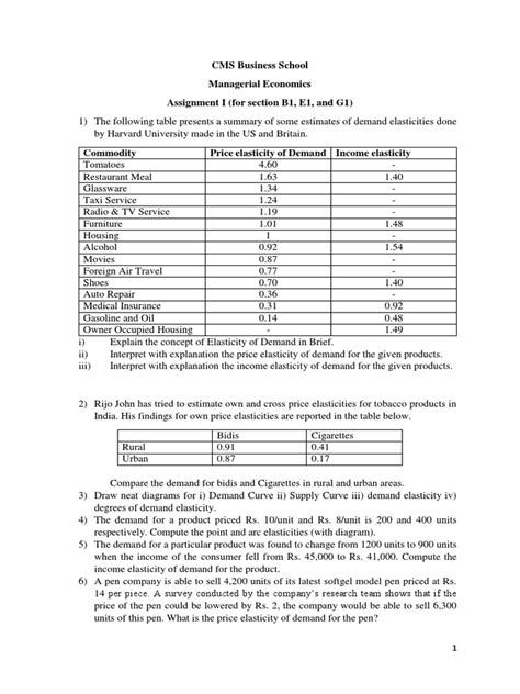 Assignment I Pdf Demand Price Elasticity Of Demand