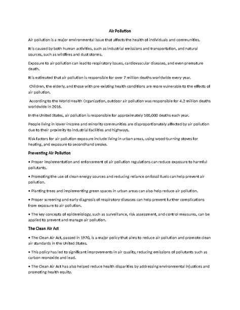 Air Pollution Info Notes Air Pollution Air Pollution Is A Major
