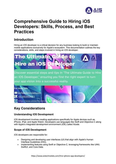 Comprehensive Guide To Hiring Ios Developers Skills Process And Best