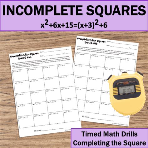 Completing The Square Timed Math Drills For Fluency Sprints Editable Light Bulb Moments In