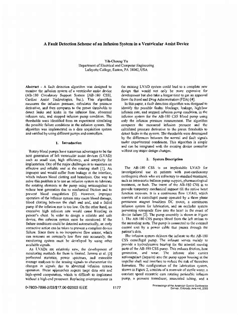 a fault detection scheme of an infusion system in a ventricular assist