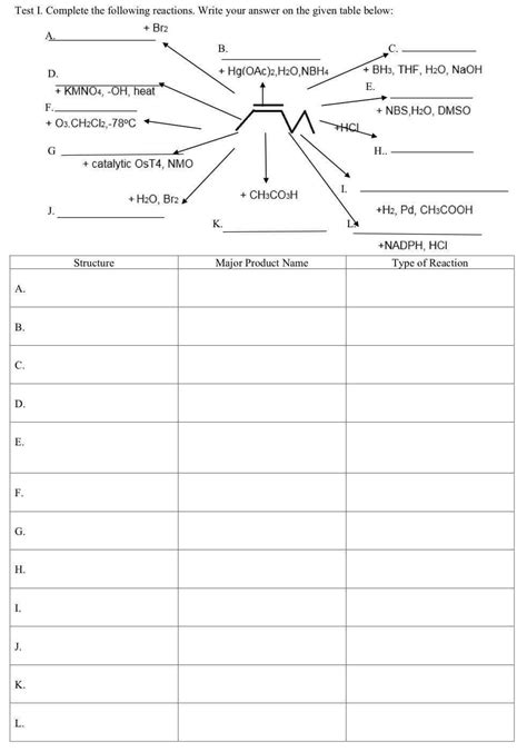 Solved Test I Complete The Following Reactions Write Your