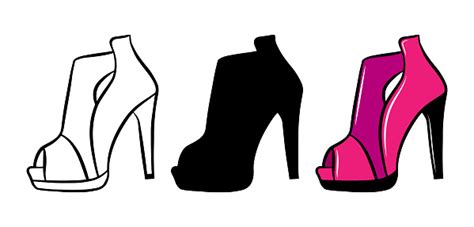 흰색 배경에 격리된 여자 신발 아이콘 다채로운 손으로 그린 벡터 패션 그림입니다 아름다움과 매력적인 윤곽선 실루엣 로고 디자인 요소 신발에 대한 스톡 벡터 아트 및 기타