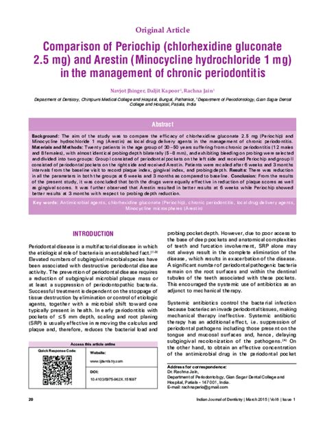 Pdf Comparison Of Periochip Chlorhexidine Gluconate 25 Mg And