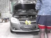 Nude Auto Service Naked Milf In Car Repair Shop Repairs Client Car Without Panties No Bra