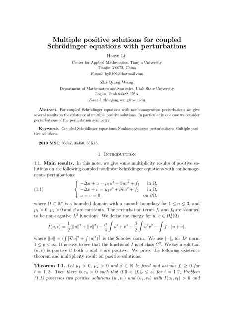 Pdf Multiple Positive Solutions For Coupled Schrödinger Equations With Perturbations