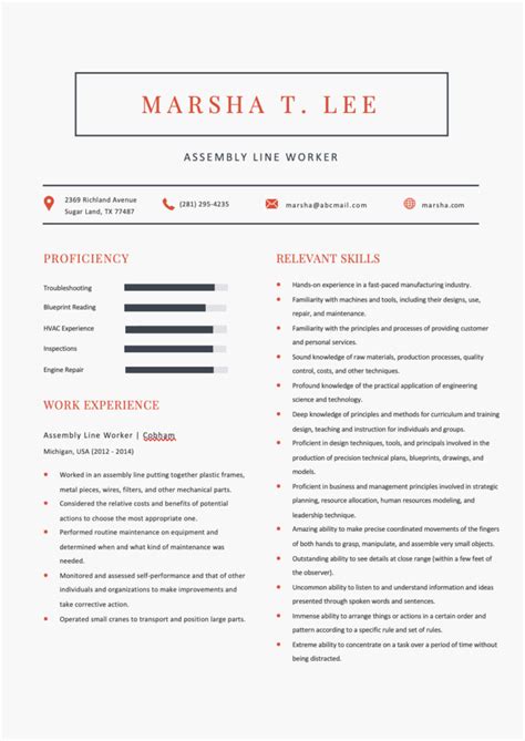 Free Editable Assembly Line Worker Resume Tempahive