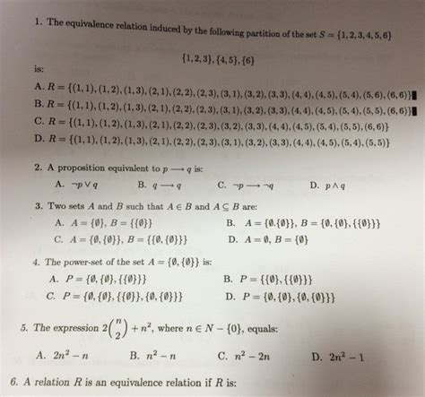 Solved 1 The Equivalence Relation Induced By The Following