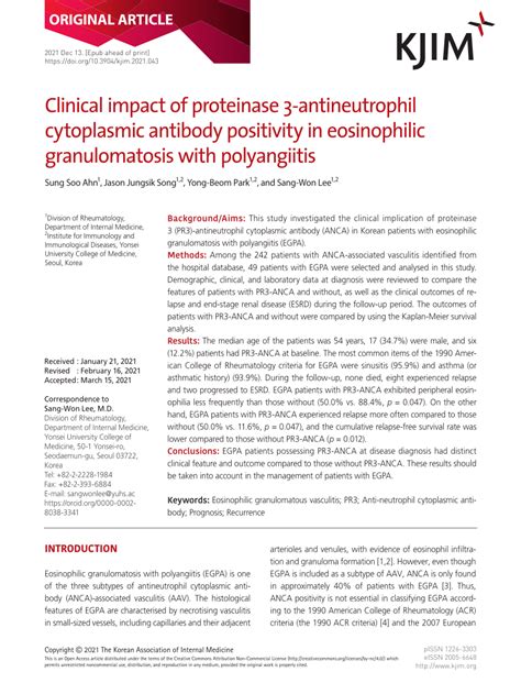Pdf Clinical Impact Of Proteinase 3 Antineutrophil Cytoplasmic