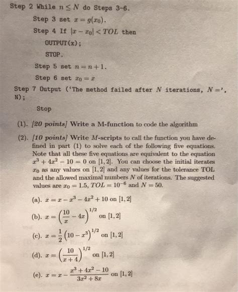 Solved 3 30 Points An Algorithm Of The Fixed Point Method