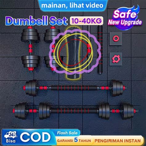 Jual Cod Dumbbell Set 10kg 20kg Peralatan Fitness Barbel Bisa Disambung Tiang Angkat Dengan
