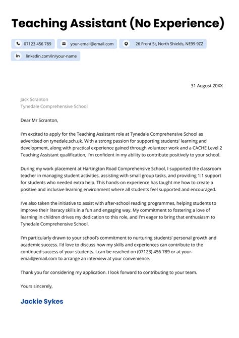 Teaching Assistant Cover Letter 3 Examples Template And Tips