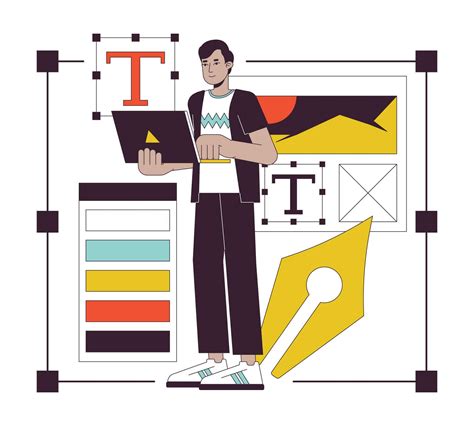 Web Designer Flat Line Concept Vector Spot Illustration Freelancer