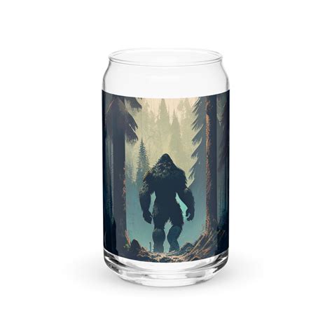 Can Shaped Glass Bigfoot Forest Drinking Glass Etsy
