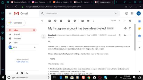 Guys Is This Email From Instagram Fake What Happened Was That Instagram Deactivated My First