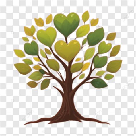 녹색 색조의 하트 모양의 잎으로 가득 찬 양식화된 사랑나무 부자 따뜻한 빨간색 Png 일러스트 및 이미지 에 대한 무료
