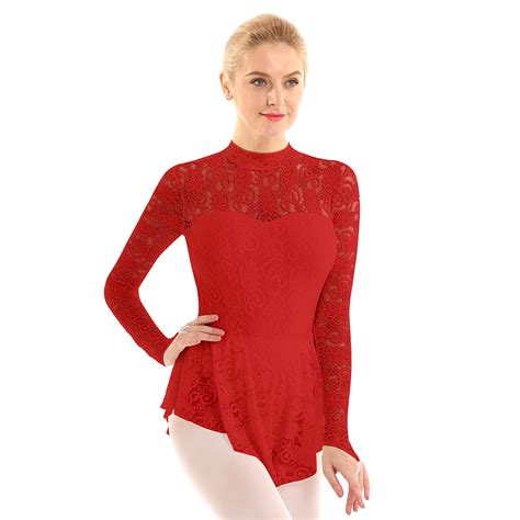 Iefiel Womens Skirted Leotard Dancing Costumes Lace Figure Ice Skating