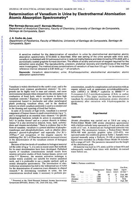 Pdf Determination Of Vanadium In Urine By Electrothermal Atomisation