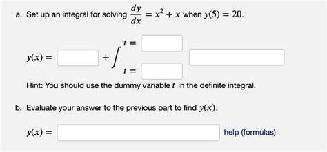 Solved A Set Up An Integral For Solving Y X Dy Dx Y X Chegg Com