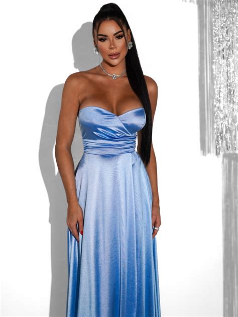 Svetlomodré Saténové Spoločenské šaty Sychaeus S Korzetom Erika Fashion