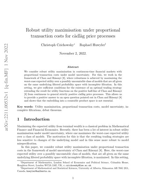Pdf Robust Utility Maximisation Under Proportional Transaction Costs For C`adl`ag Price