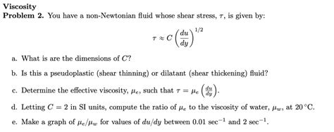 Solved Viscosity Problem Viscosity Problem 2 You Have A Non