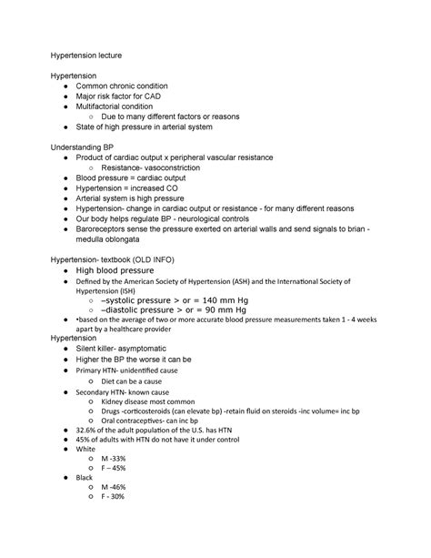 Hypertension Lecture Medsurg 1 Notes Mcweeney Hypertension Lecture