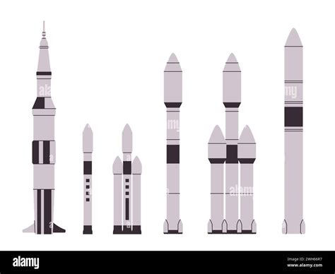 Rocket Flight Spaceship Spacecraft Set Collection Space Travel Flat Graphic Illustration Stock