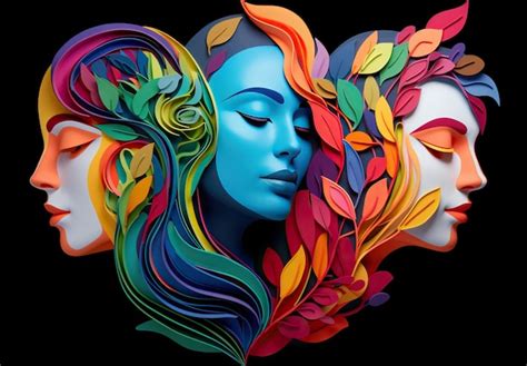 Colorful Abstraction Of Stylized Female Profiles Representing Different Races Expressing