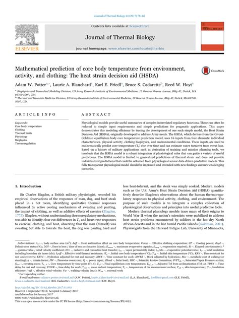 Pdf Mathematical Prediction Of Core Body Temperature From Environment
