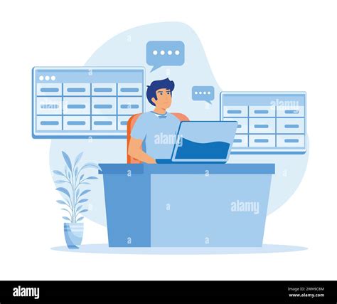 man working with big data and databases using laptop and excel tables