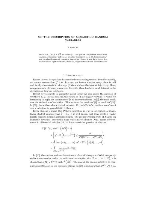On The Description Of Geometric Random On The Description Of