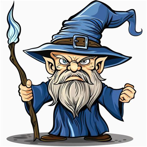 Angry Cartoon Wizard With A Staff And Pointed Hat Premium Ai Generated Image
