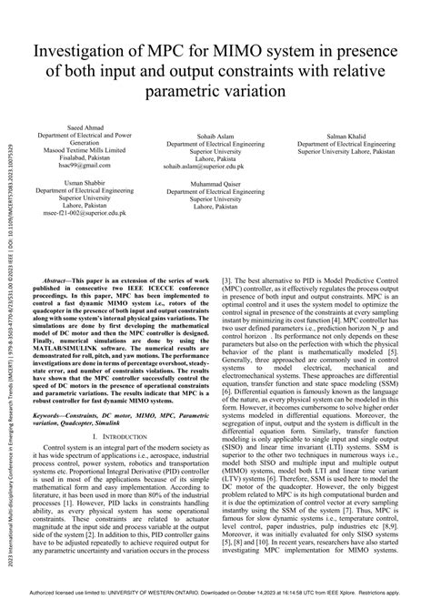 pdf investigation of mpc for mimo system in presence of both input