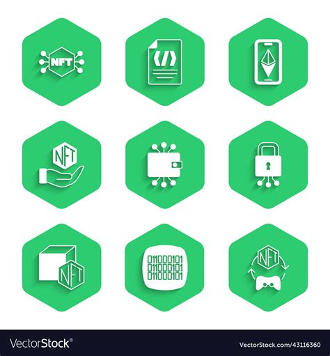 set cryptocurrency wallet binary code nft vector image