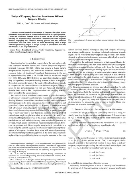 Pdf Design Of Frequency Invariant Beamformer Without Temporal Filtering