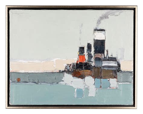 Lot He Ebe Kuckein Canadian 1930 2015 Tow Boats Off Vancouver Oil On Canvas 14 X 18