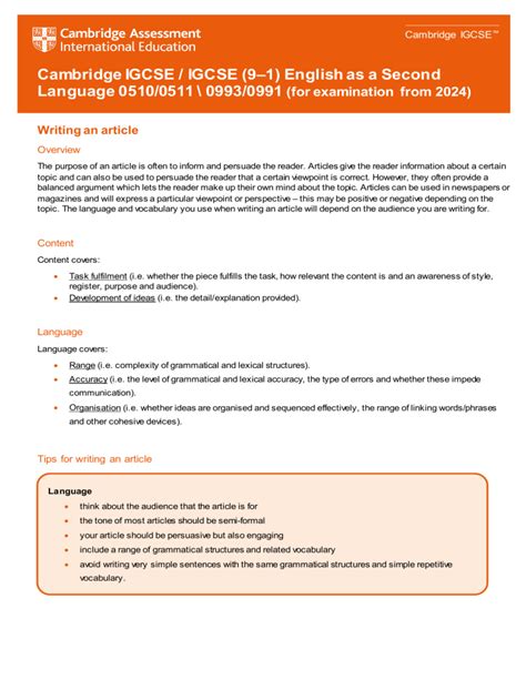 Igcse English Article Writing Guide