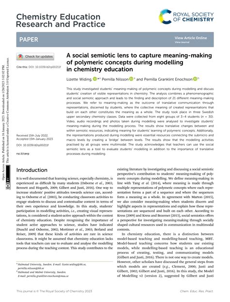 Pdf A Social Semiotic Lens To Capture Meaning Making Of Polymeric Concepts During Modelling In