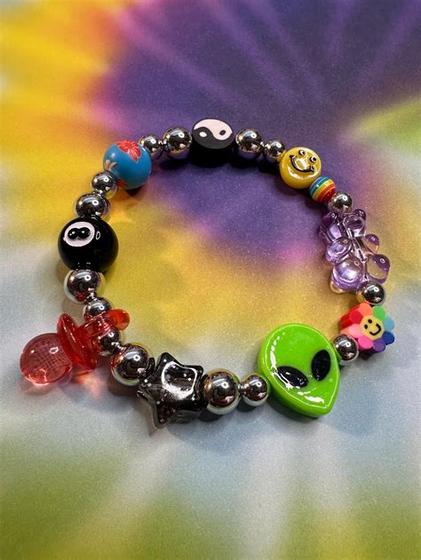 90s Y2k Style Aesthetic Trend Bracelet Plastic And Clay Beaded Smiley