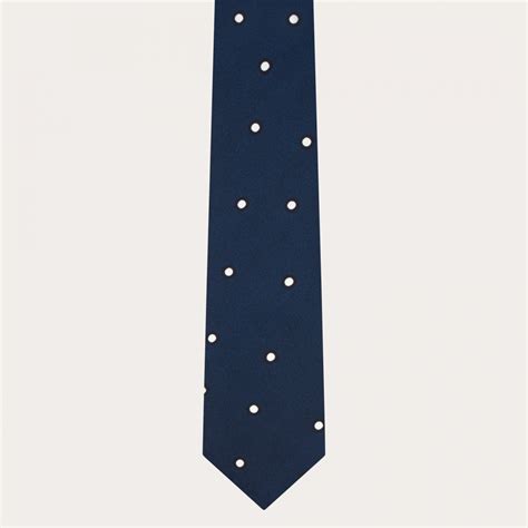 Cravatta Uomo In Seta Blu Con Fantasia A Pois Bianchi