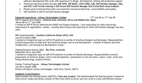 Sap Abap Fresher Resume Sample Sap Basis Resume Format For Freshers