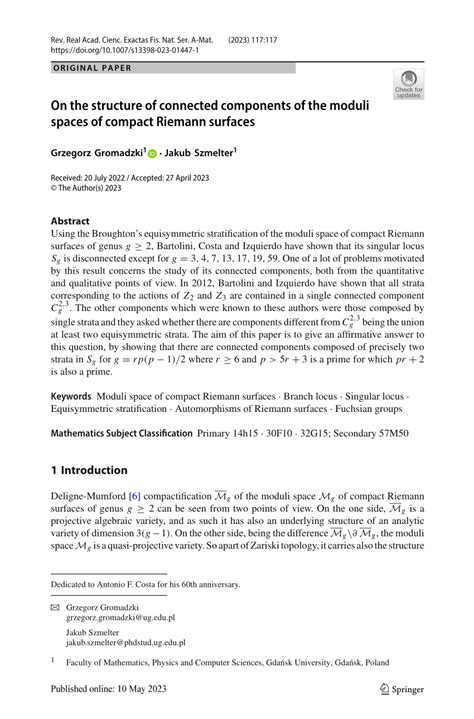 Pdf On The Structure Of Connected Components Of The Moduli Spaces Of Compact Riemann Surfaces